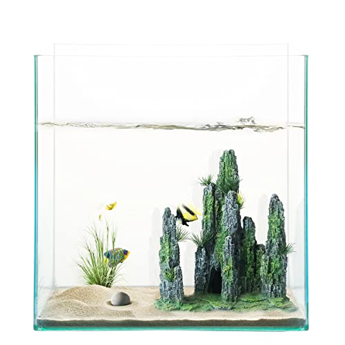 FEDOUR Aquarium Mountain View Stone Ornament Tree Rock Cave Landscape, Large Aquarium Ornament Rock Artificial Fish Tank Decoration