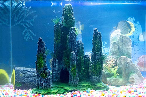 FEDOUR Aquarium Mountain View Stone Ornament Tree Rock Cave Landscape, Large Aquarium Ornament Rock Artificial Fish Tank Decoration