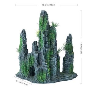 FEDOUR Aquarium Mountain View Stone Ornament Tree Rock Cave Landscape, Large Aquarium Ornament Rock Artificial Fish Tank Decoration