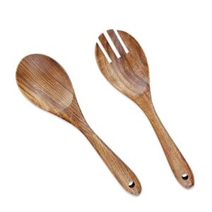 salad tongs, salad servers, salad tongs for serving, aoosy 10.2 inches acacia wood serving utensils set salad mixing dinner fork and spoon long handle salad server set kitchen cooking utensil