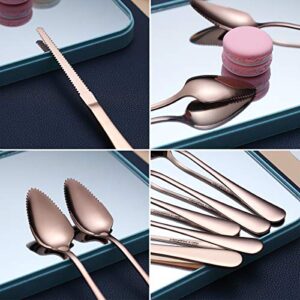 HOMQUEN Rose Gold Grapefruit Spoons 5 Pieces Set, 4 Stainless Steel Grapefruit Spoon and 1 Grapefruit Knife with Titanium Plating, Grapefruit Utensil Set, Serrated Edges Spoon Pack of 5