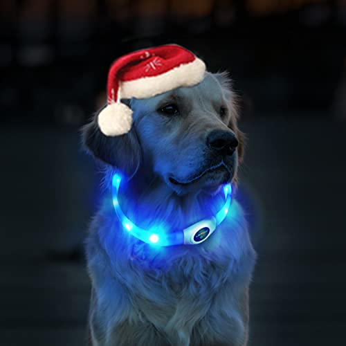 LaRoo LED Light Up Dog Collar, Cutable Silicon USB Rechargeable Glow Light Collar for All Dogs, Waterproof 3-Modes Flashing Dog Collar for Dark Outdoor Training Playing (25.5 inch/65 cm)