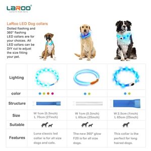 LaRoo LED Light Up Dog Collar, Cutable Silicon USB Rechargeable Glow Light Collar for All Dogs, Waterproof 3-Modes Flashing Dog Collar for Dark Outdoor Training Playing (25.5 inch/65 cm)