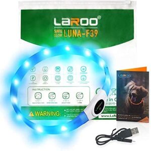 LaRoo LED Light Up Dog Collar, Cutable Silicon USB Rechargeable Glow Light Collar for All Dogs, Waterproof 3-Modes Flashing Dog Collar for Dark Outdoor Training Playing (25.5 inch/65 cm)