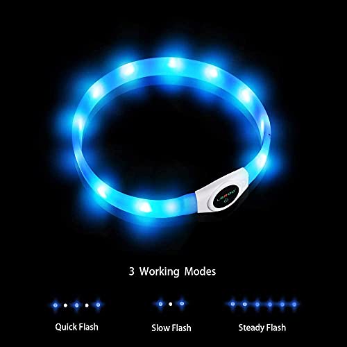 LaRoo LED Light Up Dog Collar, Cutable Silicon USB Rechargeable Glow Light Collar for All Dogs, Waterproof 3-Modes Flashing Dog Collar for Dark Outdoor Training Playing (25.5 inch/65 cm)