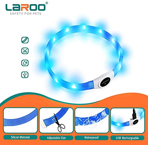 LaRoo LED Light Up Dog Collar, Cutable Silicon USB Rechargeable Glow Light Collar for All Dogs, Waterproof 3-Modes Flashing Dog Collar for Dark Outdoor Training Playing (25.5 inch/65 cm)