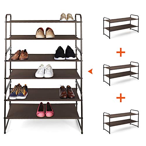 Simple Trending 2-Tier Stackable Shoe Rack, Fabric Shoe Shelf Storage Organizer, Bronze