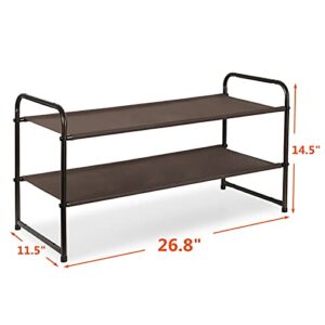 Simple Trending 2-Tier Stackable Shoe Rack, Fabric Shoe Shelf Storage Organizer, Bronze