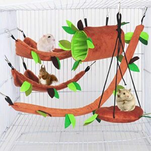 5pcs hamster hammock small animals hanging warm bed house cage nest accessories forest pattern cage toy leaf hanging tunnel and swing for sugar glider squirrel hamster playing sleeping