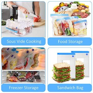 Reusable Vacuum Zipper Bags, 20 Sous Vide Bags for Anova and Joule Cookers, 3 Sizes Reusable Storage Bags with Double-layer Zippers for Food Saver and Sous Vide Cooking