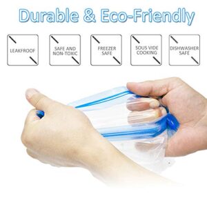 Reusable Vacuum Zipper Bags, 20 Sous Vide Bags for Anova and Joule Cookers, 3 Sizes Reusable Storage Bags with Double-layer Zippers for Food Saver and Sous Vide Cooking