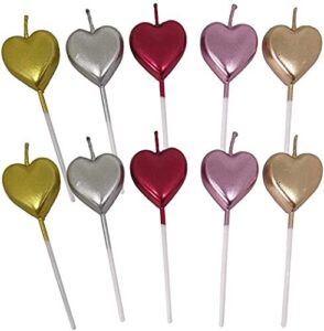 zerira 10 pcs cute heart shaped birthday candles multi-color cake candle toppers for party wedding cake decoration supplies (heart style)