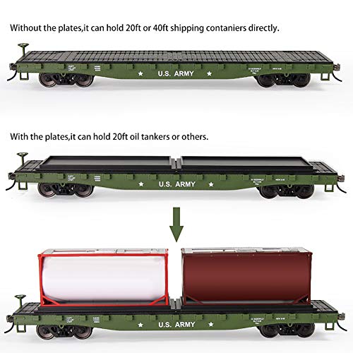 Evemodel C8741U 2pcs HO Scale 1:87 52' Flat Car Flatbed Transporter U.S.Army 52ft Model Train Container Carriage Freight Car