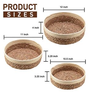 Round Rattan Baskets Set for Organizing Wicker Storage Basket for Fruit, Bread Serving Basket Decorative Gift Baskets Empty, Countertop Baskets for Pantry and Bathroom