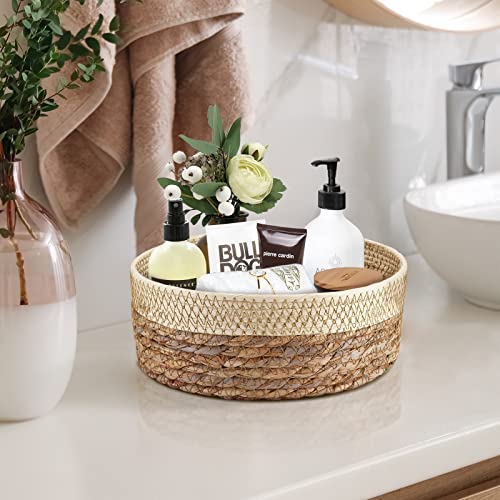 Round Rattan Baskets Set for Organizing Wicker Storage Basket for Fruit, Bread Serving Basket Decorative Gift Baskets Empty, Countertop Baskets for Pantry and Bathroom