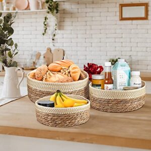 Round Rattan Baskets Set for Organizing Wicker Storage Basket for Fruit, Bread Serving Basket Decorative Gift Baskets Empty, Countertop Baskets for Pantry and Bathroom