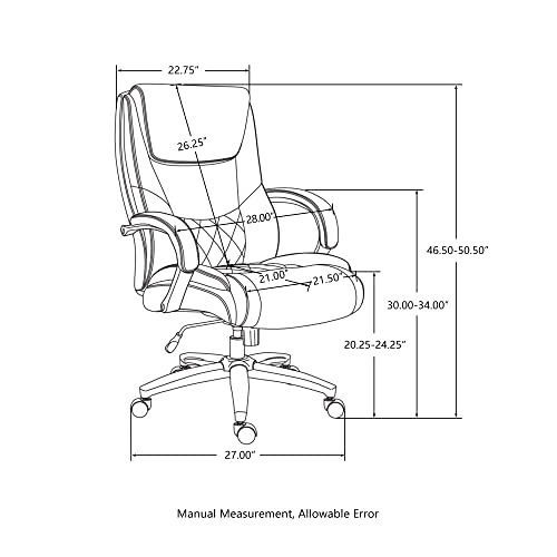 Elm Plus Big and Tall Executive Office High-Back Computer Desk Swivel Adjustable Air PU Leather Ergonomic Chair with Lumbar Support, 400-Pound Capacity, Camel