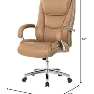 Elm Plus Big and Tall Executive Office High-Back Computer Desk Swivel Adjustable Air PU Leather Ergonomic Chair with Lumbar Support, 400-Pound Capacity, Camel