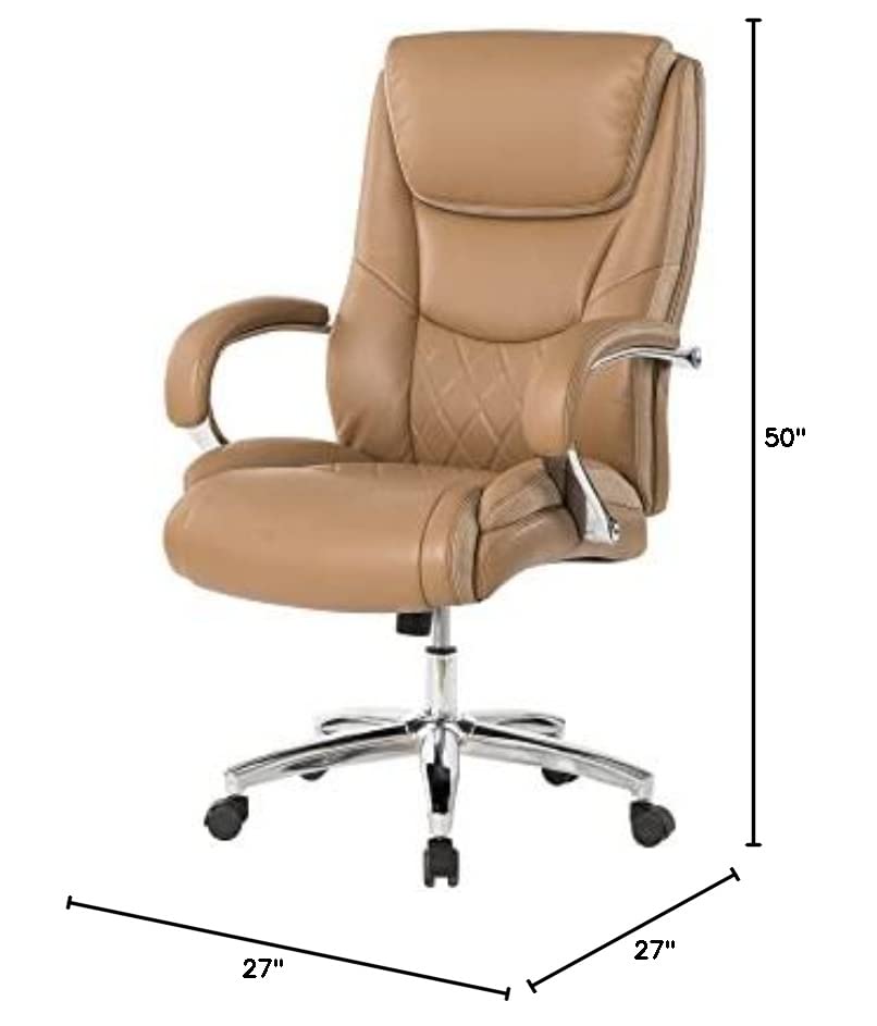 Elm Plus Big and Tall Executive Office High-Back Computer Desk Swivel Adjustable Air PU Leather Ergonomic Chair with Lumbar Support, 400-Pound Capacity, Camel