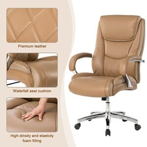 Elm Plus Big and Tall Executive Office High-Back Computer Desk Swivel Adjustable Air PU Leather Ergonomic Chair with Lumbar Support, 400-Pound Capacity, Camel