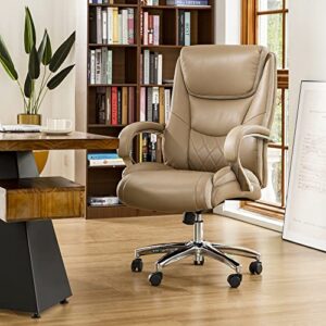 Elm Plus Big and Tall Executive Office High-Back Computer Desk Swivel Adjustable Air PU Leather Ergonomic Chair with Lumbar Support, 400-Pound Capacity, Camel