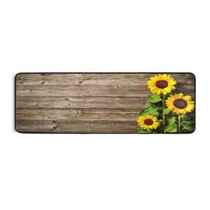 Sunflowers On Wood Board Kitchen Rugs Non-Slip Soft Doormats Bath Carpet Floor Runner Area Rugs for Home Dining Living Room Bedroom 72" X 24"