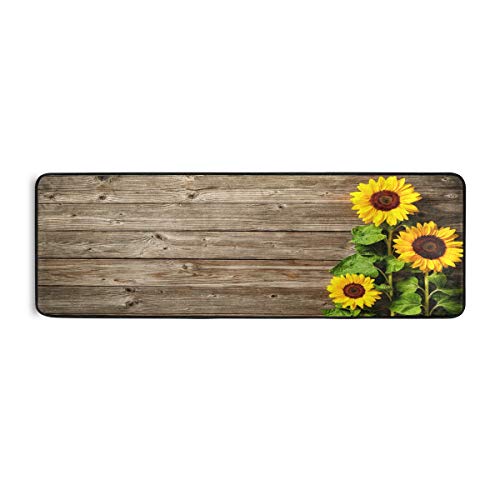 Sunflowers On Wood Board Kitchen Rugs Non-Slip Soft Doormats Bath Carpet Floor Runner Area Rugs for Home Dining Living Room Bedroom 72" X 24"