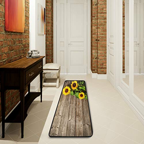 Sunflowers On Wood Board Kitchen Rugs Non-Slip Soft Doormats Bath Carpet Floor Runner Area Rugs for Home Dining Living Room Bedroom 72" X 24"