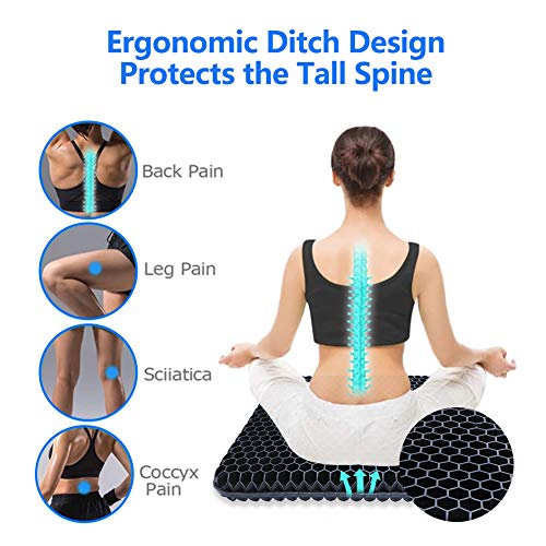 Gel Seat Cushion, Breathable Honeycomb Design Seat Cushion Super Breathable Gel Cushion Body Pressure Distribution Portable Gel Seat Cushion for Back Pain Suitable for Home Office Chair Car