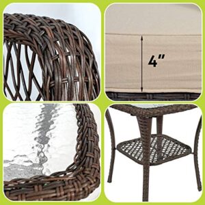 On Shine 3 Piece Patio Furniture Wicker Rattan Rocker Bistro Furniture Set Out Door Furniture Set,Rocking Chair Set with Glass Coffee Table and Comfortable Cotton Cushions (Brown)