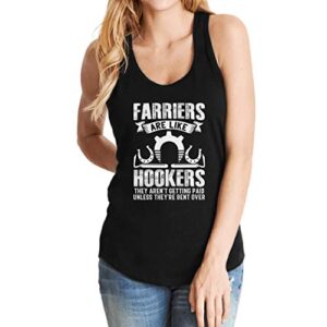 teecheery farrier bent horseshoe hoof trimming equine shoeing tank top shirt women black