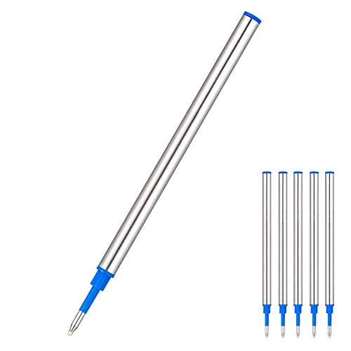 HeTaoCat Gel Rollerball Pen Refills, Roller Ball Fine Point 0.5mm, Black Ink Refill Pack of 5 - Replaceable Ballpoint Pen Refills Medium Point (Blue)