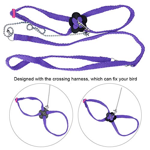 Birds Harness, 1.2M Purple Pet Bird Harness and Leash Adjustable Small Birds Harness Leash Adjustable Training Design Anti Bite Birds Belt Outdoor Flying Training Rope