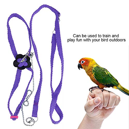 Birds Harness, 1.2M Purple Pet Bird Harness and Leash Adjustable Small Birds Harness Leash Adjustable Training Design Anti Bite Birds Belt Outdoor Flying Training Rope