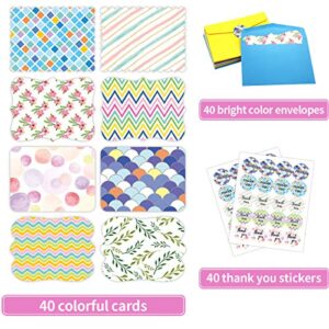 FANCY LAND 40 Single Panel Blank Cards with Envelopes Bright Pattern Watercolor Colorful Greeting Note Cards Office School Home Kids