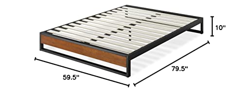 ZINUS GOOD DESIGN Award Winner Suzanne 10 Inch Bamboo and Metal Platforma Bed Frame / No Box Spring Needed / Wood Slat Support, Chestnut Brown, Queen