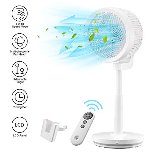 Yescom Pedestal Air Circulator Fan with 90° Oscillation Adjustable Height & Remote Control Quiet 3 Wind Speed Oscillating Fan Home Bedroom White