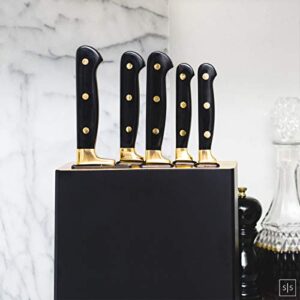 Black and Gold Knife Set with Block - 6 PC Luxe Gold Kitchen Knife Set with Block Self Sharpening - Modern Knife Set with Self Sharpening Knife Block Set - Black and Gold Kitchen Accessories