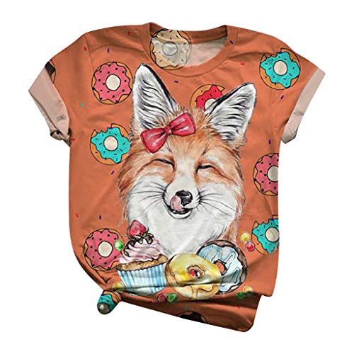 Women's Short Sleeve T-Shirt Animal Printed O-Neck Loose T-Shirt Blouse Graphic Tee Tops S-3XL