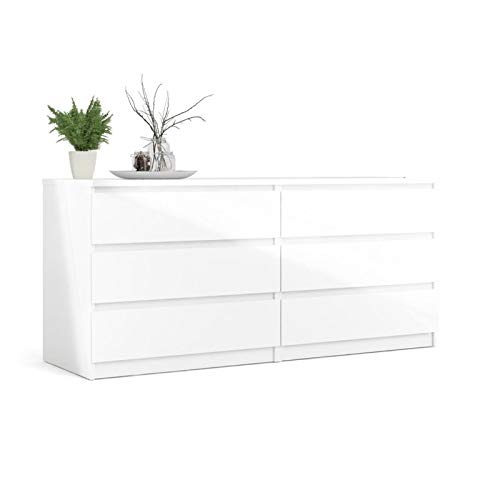 Levan Home Engineered Wood 6 Drawer Double Bedroom Dresser in White High Gloss