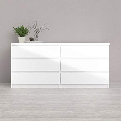 Levan Home Engineered Wood 6 Drawer Double Bedroom Dresser in White High Gloss