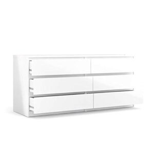 Levan Home Engineered Wood 6 Drawer Double Bedroom Dresser in White High Gloss