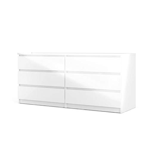 Levan Home Engineered Wood 6 Drawer Double Bedroom Dresser in White High Gloss