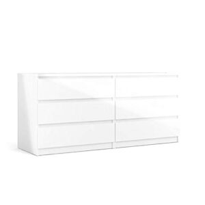 Levan Home Engineered Wood 6 Drawer Double Bedroom Dresser in White High Gloss