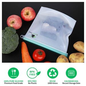 Reusable Silicone Food Storage Bag, Freezer Safe and Leakproof with Hermetic Lid, Plastic Free Food Grade Storage Bag for Marinate Food/Liquid/Sandwich/Fruits/Cereal/Meat