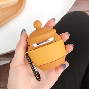 Cute AirPod Case Winnie The Pooh Hunny Cover for Apple AirPods 1 2 with Clip Keychain Soft Silicone 3D Cartoon Yellow Bear Cute Lovely Chic Adorable Kids Girls Boys Son Daughter