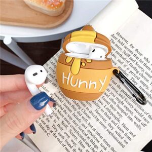 Cute AirPod Case Winnie The Pooh Hunny Cover for Apple AirPods 1 2 with Clip Keychain Soft Silicone 3D Cartoon Yellow Bear Cute Lovely Chic Adorable Kids Girls Boys Son Daughter