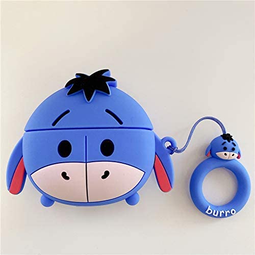 Soft Silicone Blue Eeyore Donkey Cover with Ring Strap for Apple AirPods Pro/Pro 2 Winnie The Pooh 3D Disney Cartoon Anime Cute Lovely Adorable Kids Girls Boys