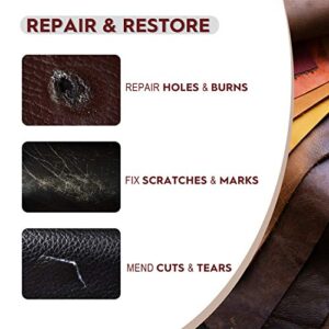 NADAMOO Leather Repair Kit for Couches, Vinyl Repair Kit for Furniture, Car Seats, Sofa, Belt, Shoes, Boat - Scratch Filler Leather Care DIY Leather Fix Kit Repairs Tears Burn Holes - Brown Tone