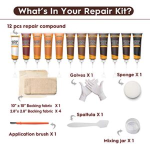 NADAMOO Leather Repair Kit for Couches, Vinyl Repair Kit for Furniture, Car Seats, Sofa, Belt, Shoes, Boat - Scratch Filler Leather Care DIY Leather Fix Kit Repairs Tears Burn Holes - Brown Tone